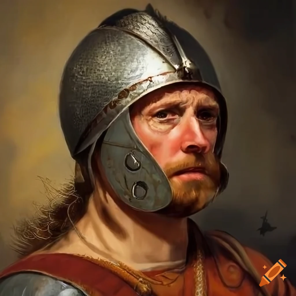 Closeup painting of an Anglo Saxon warrior on Craiyon