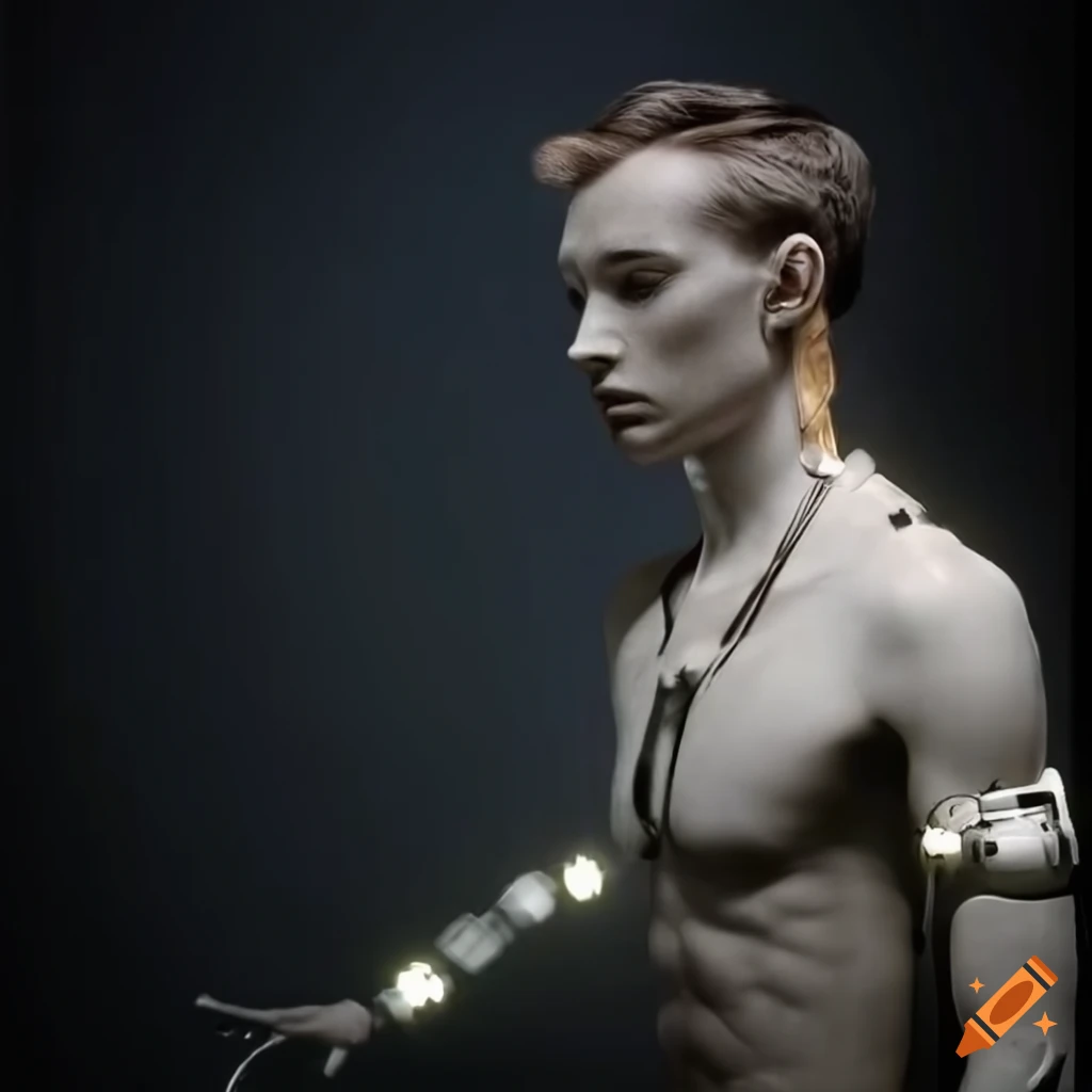 Highly detailed image of a male cyborg with futuristic circuits