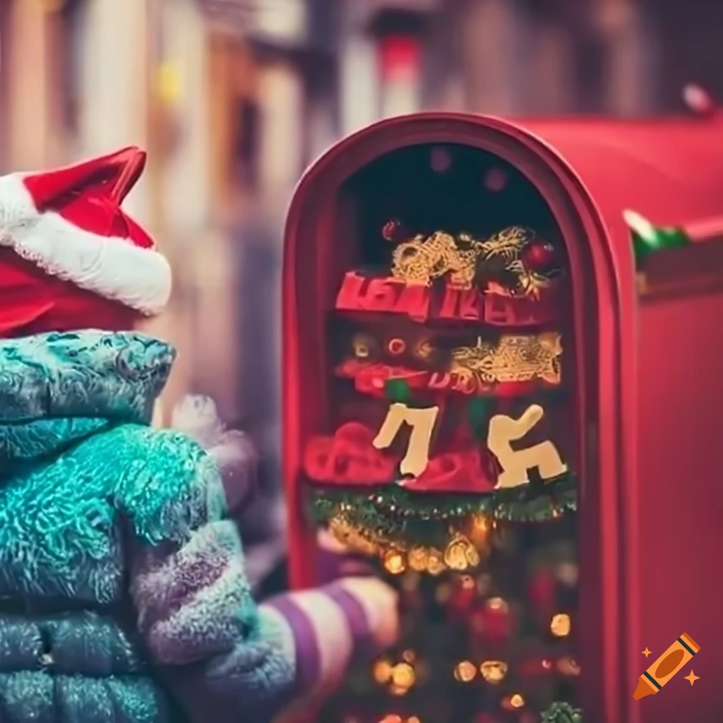 Christmas decorated mailbox in a busy street