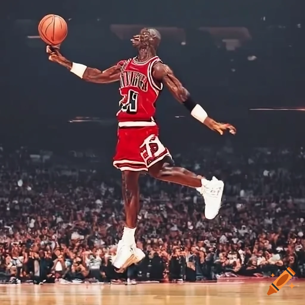 Michael jordan's iconic basketball jump on Craiyon