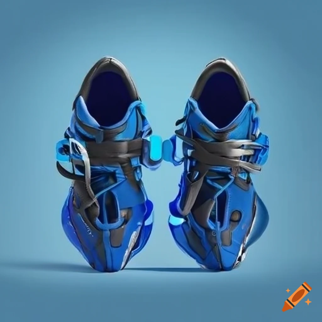 Blue futuristic sneakers on Craiyon