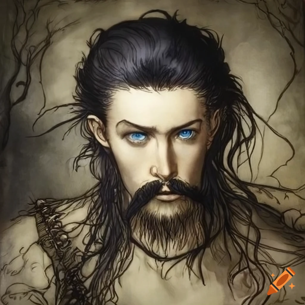 Portrait of a muscular prince with long black hair on Craiyon