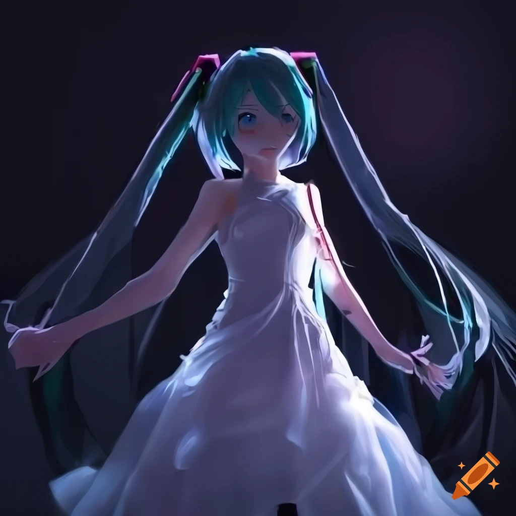 Digital art of hatsune miku in a white dress
