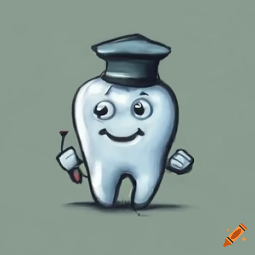 Cute tooth with a train conductor hat