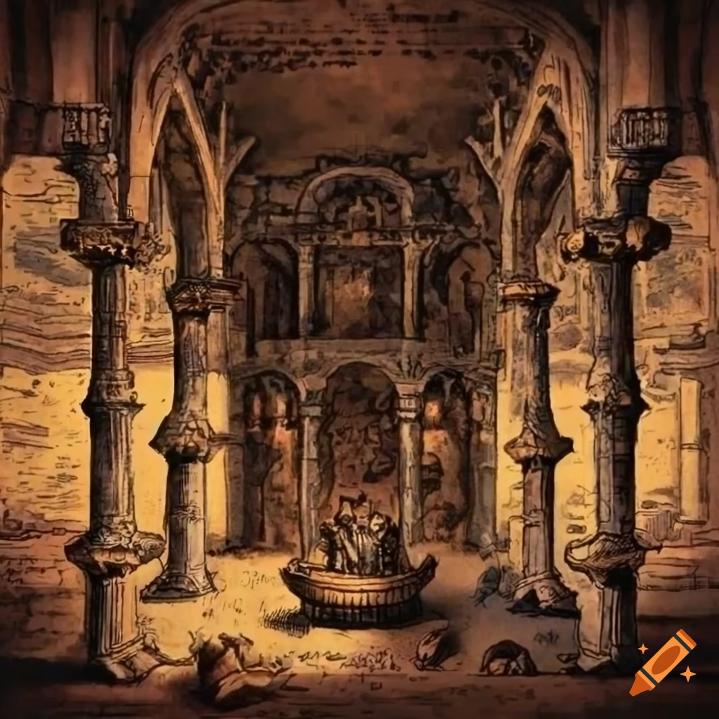 Colorful illustration of a medieval temple for tabletop rpg