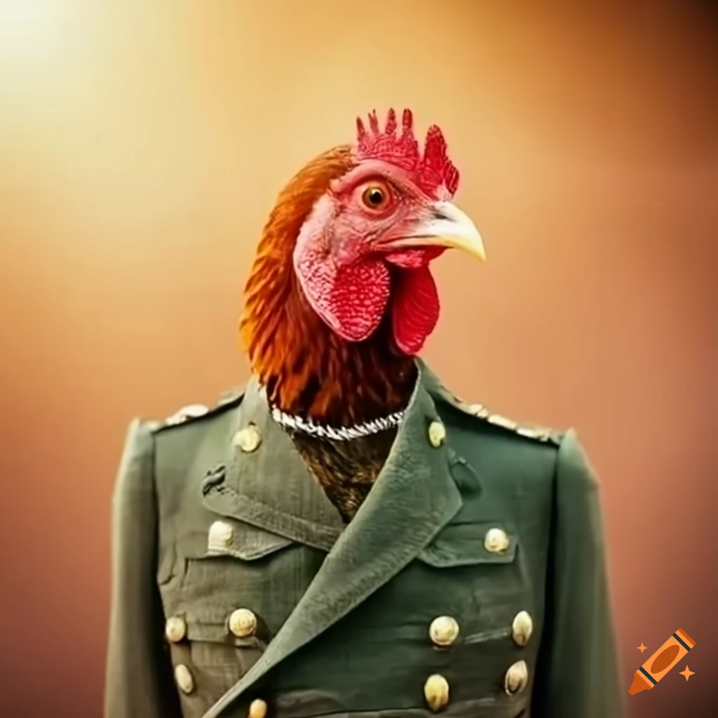 Chicken wearing military general clothes