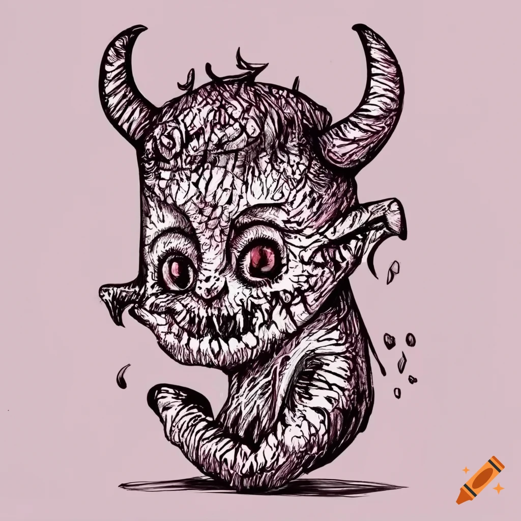 Demon pet doodle with horns on a white background on Craiyon