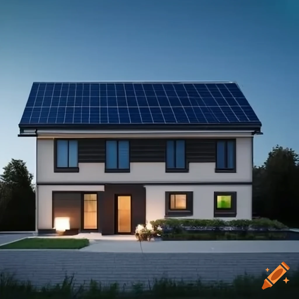 House with solar panels, battery and ev on Craiyon