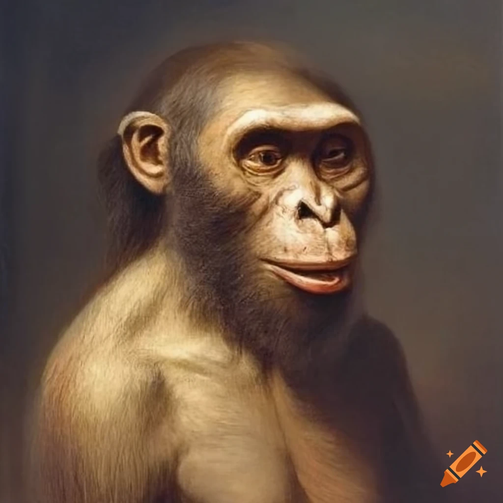 Portrait painting of an australopithecus