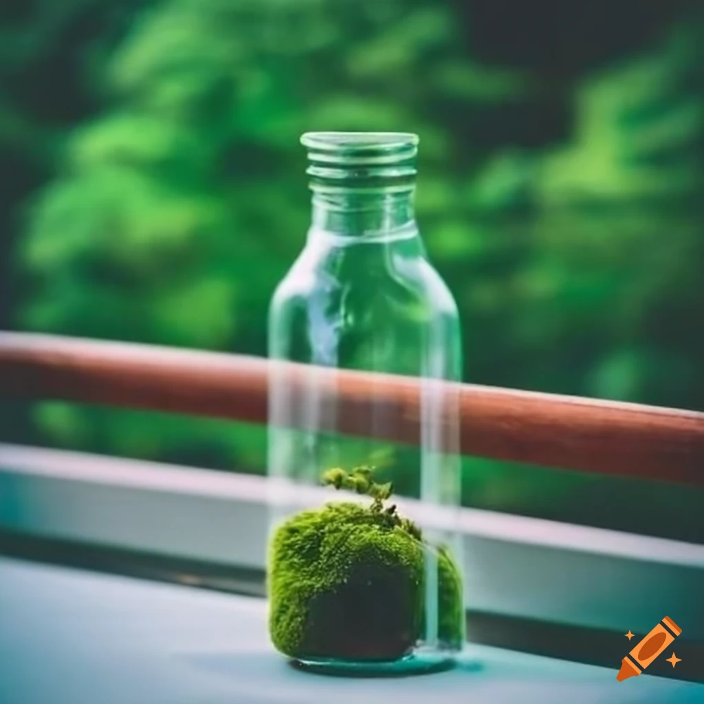 Glass bottle with moss on balcony on Craiyon