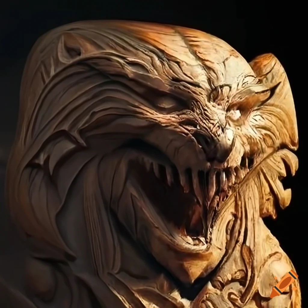 Detailed moth werewolf carving on Craiyon