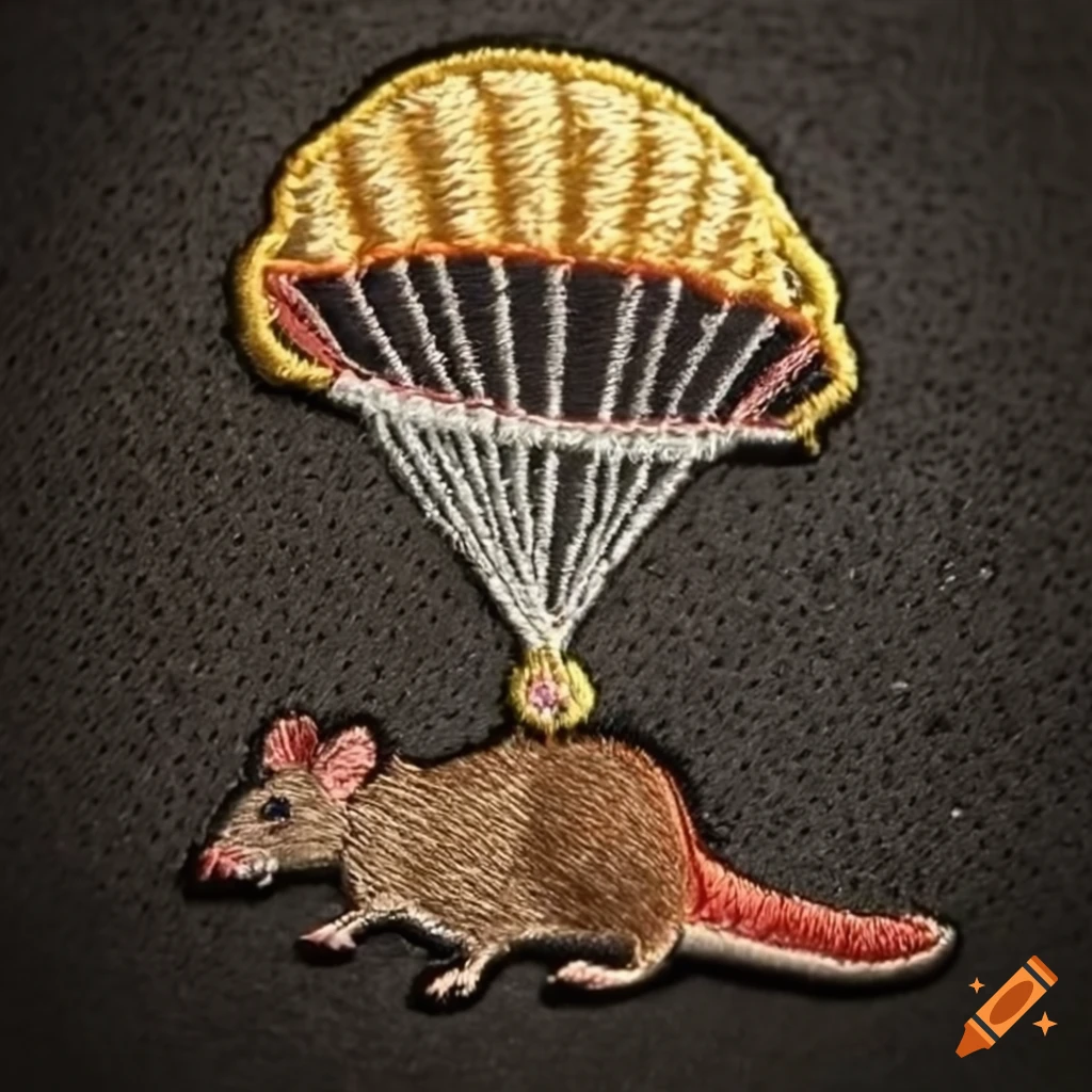 Embroidered rat patch with ww2 parachute design