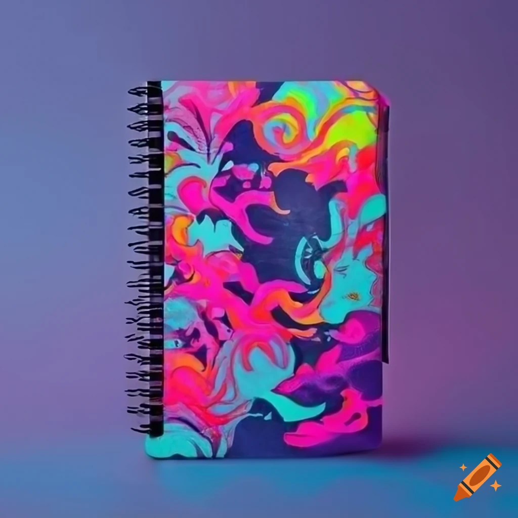 Vibrant neon-colored notebook cover with japanese design on Craiyon