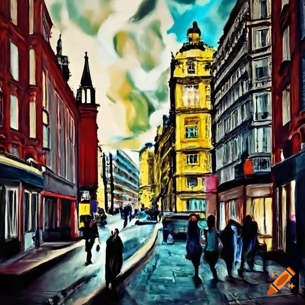 Artistic depiction of a busy london street