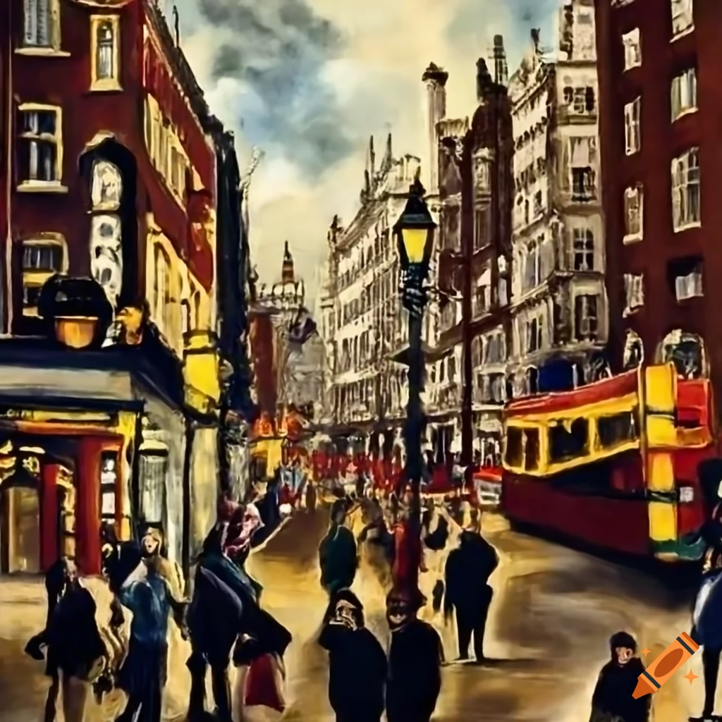 Artistic depiction of a busy street in london