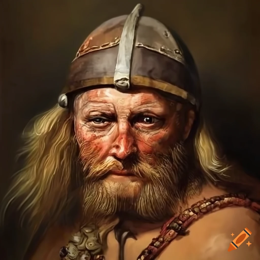 Closeup painting of a Viking warrior with realistic details on Craiyon