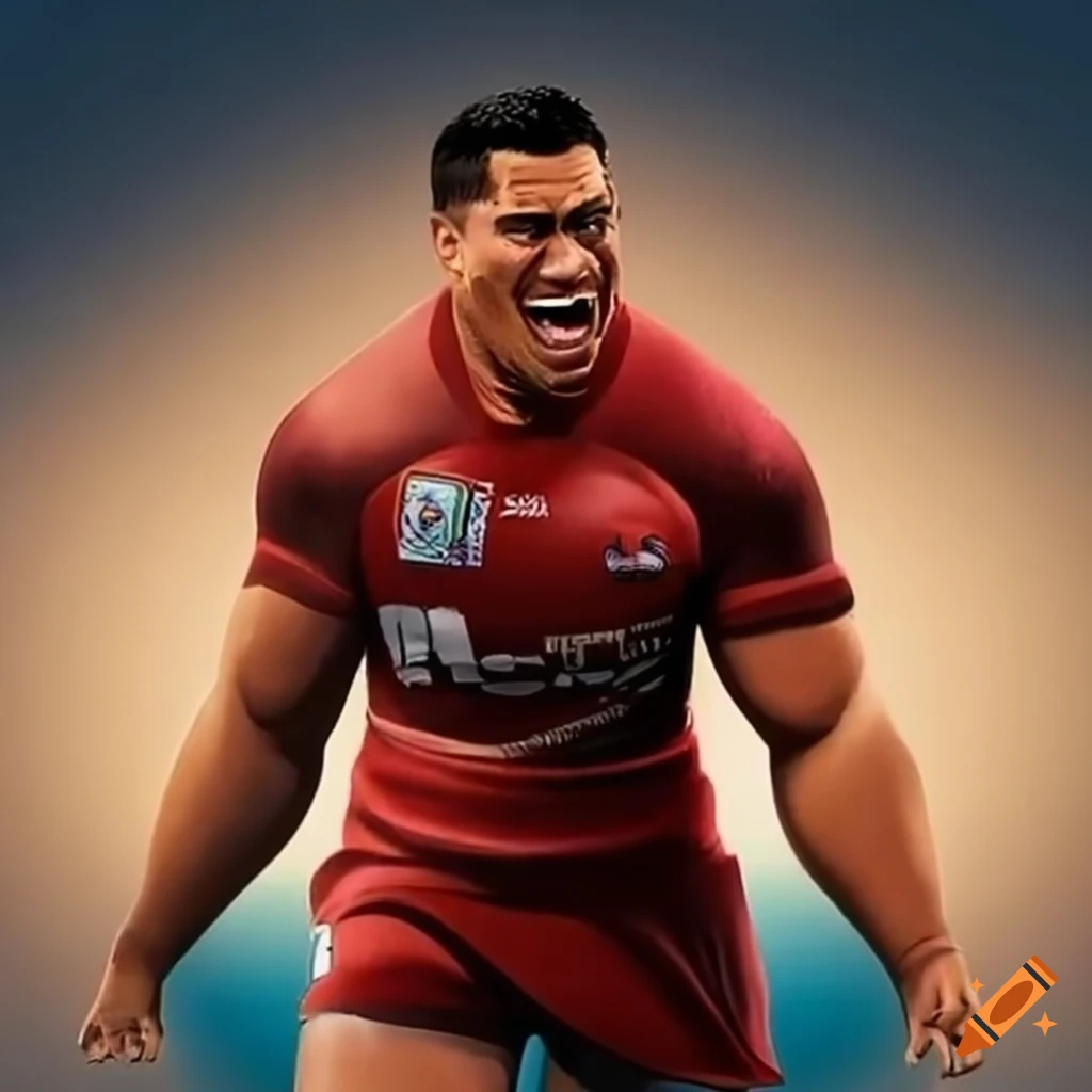 John hopoate playing rugby in disney pixar style