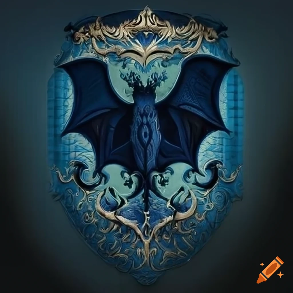 A crest with a dark blue bat design on Craiyon