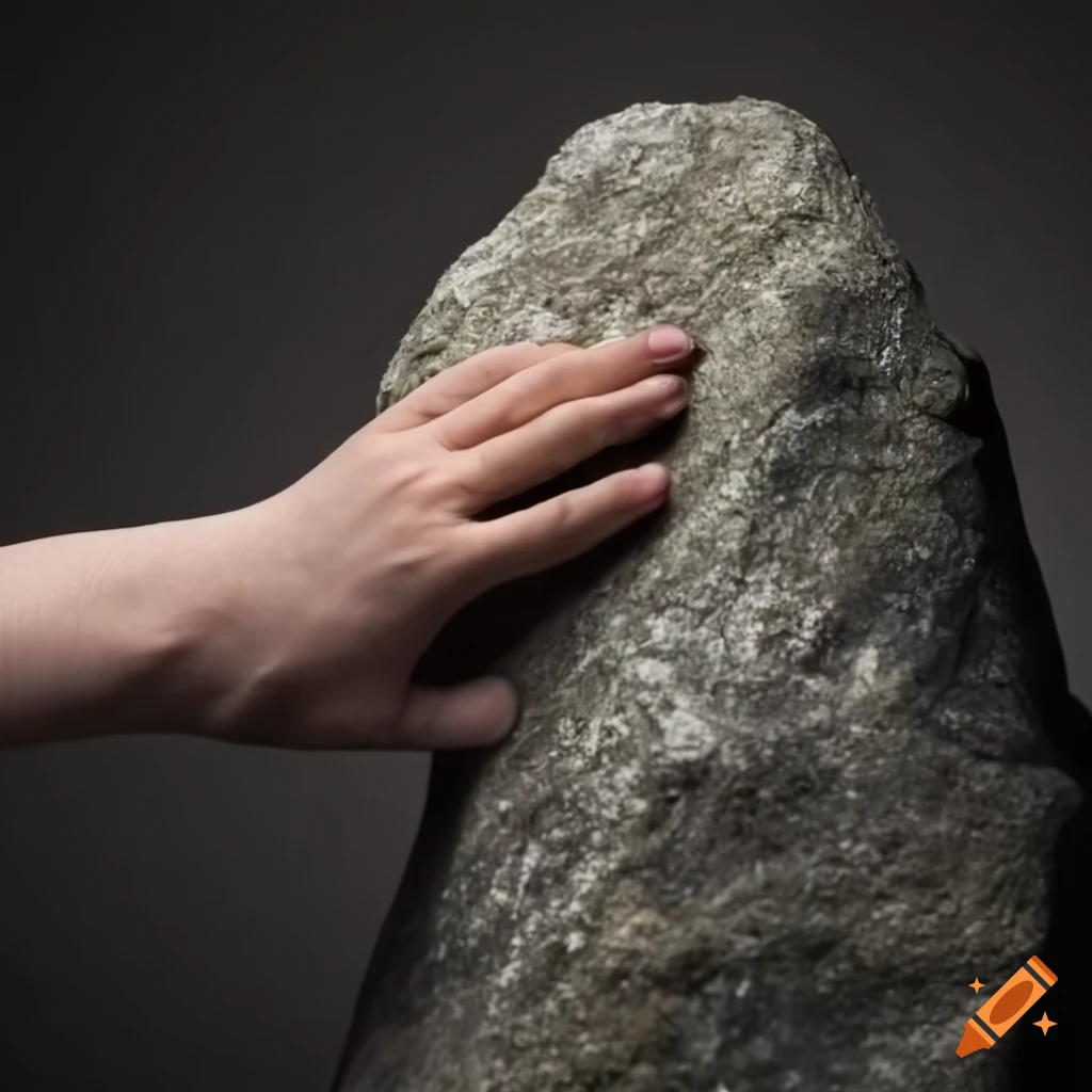 Hand touching a rock in nature