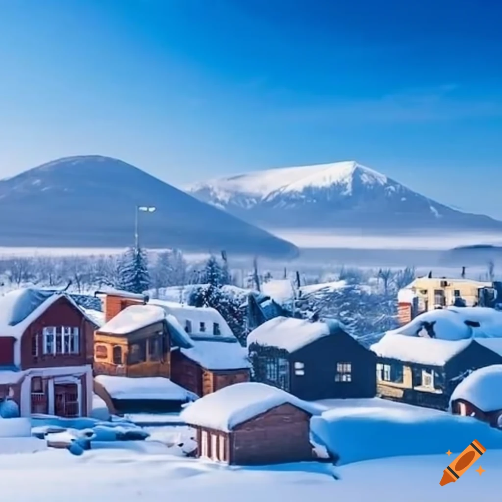 Snowy small town on Craiyon