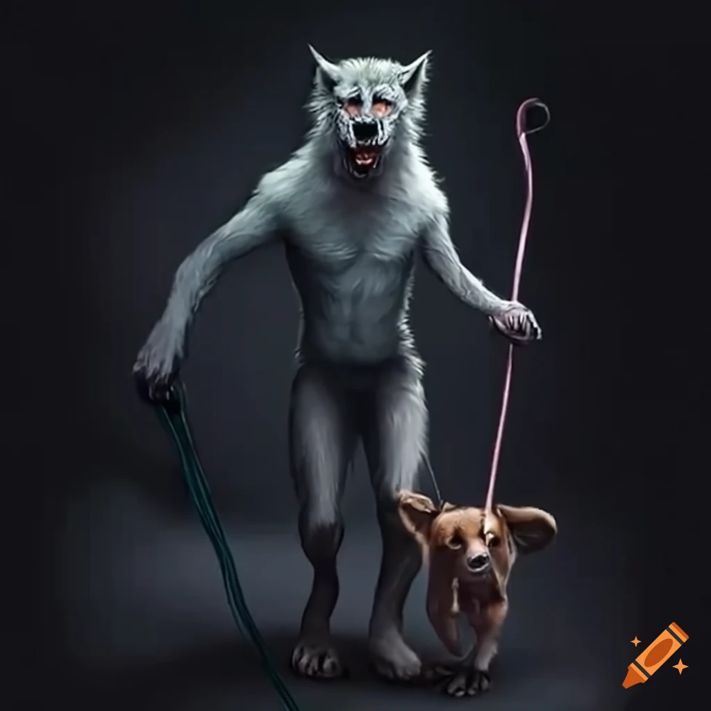 Image of a werewolf walking a dog on Craiyon