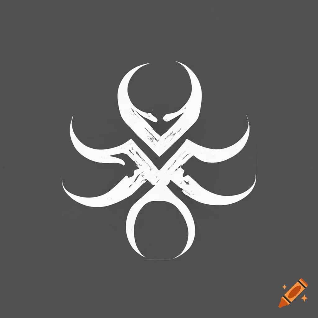 Logo of a white evil chaos symbol on black background