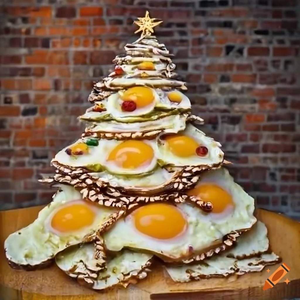 Unique christmas tree made of fried eggs