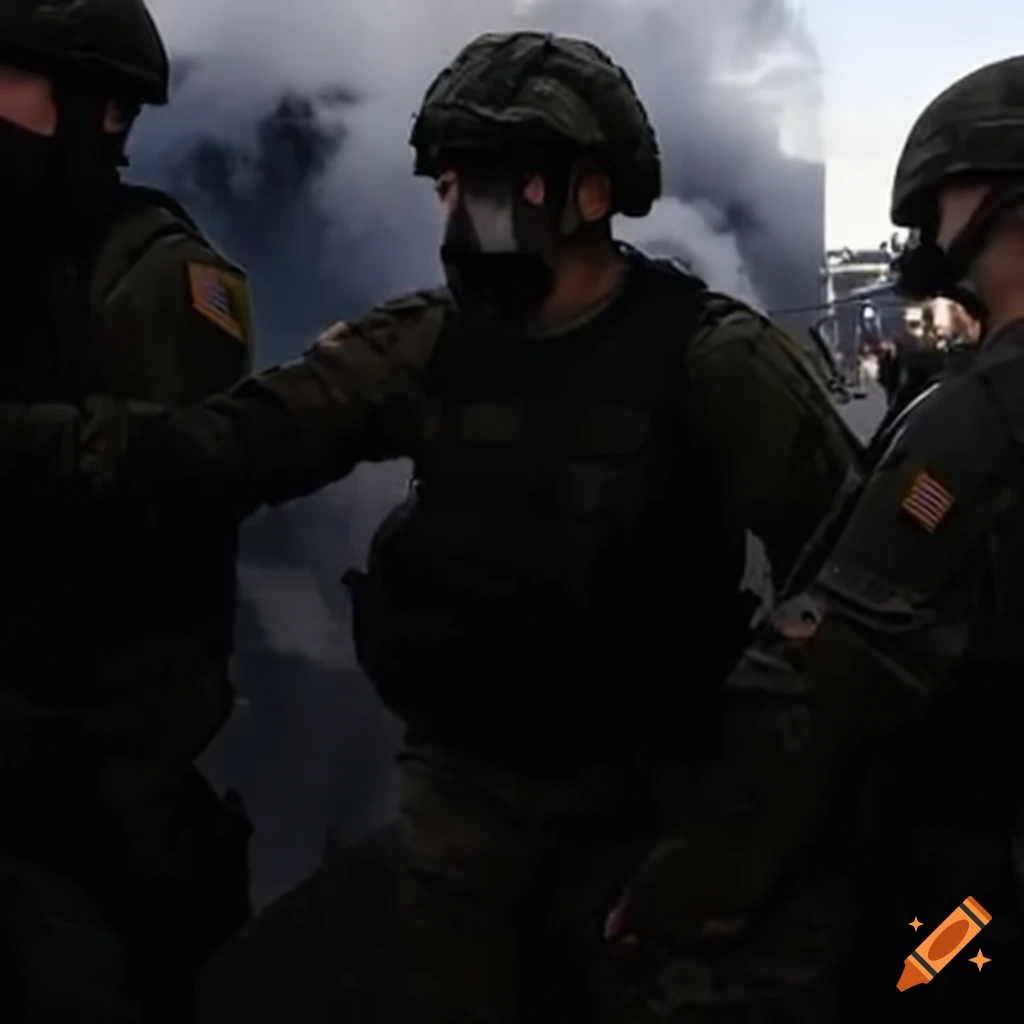 National guard confronting rioters