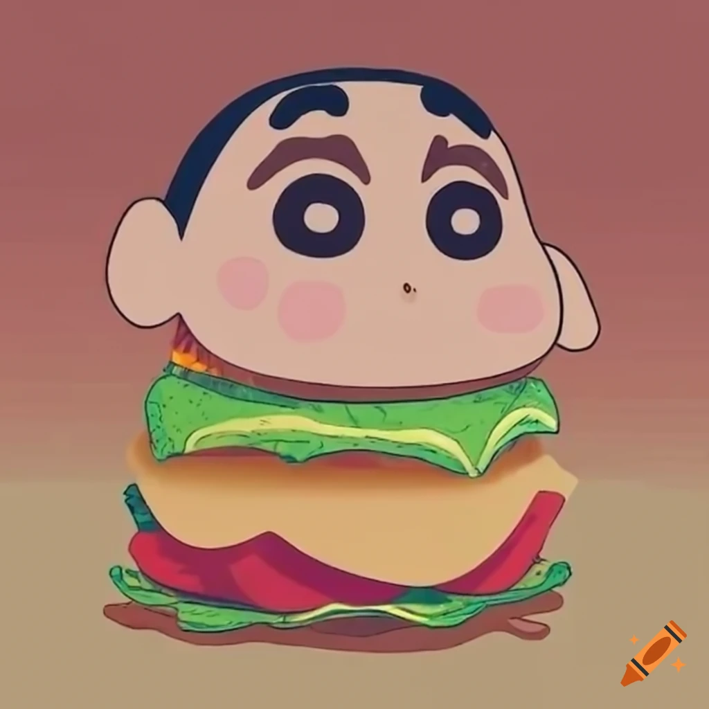 Shin-chan wearing a hamburger costume on Craiyon