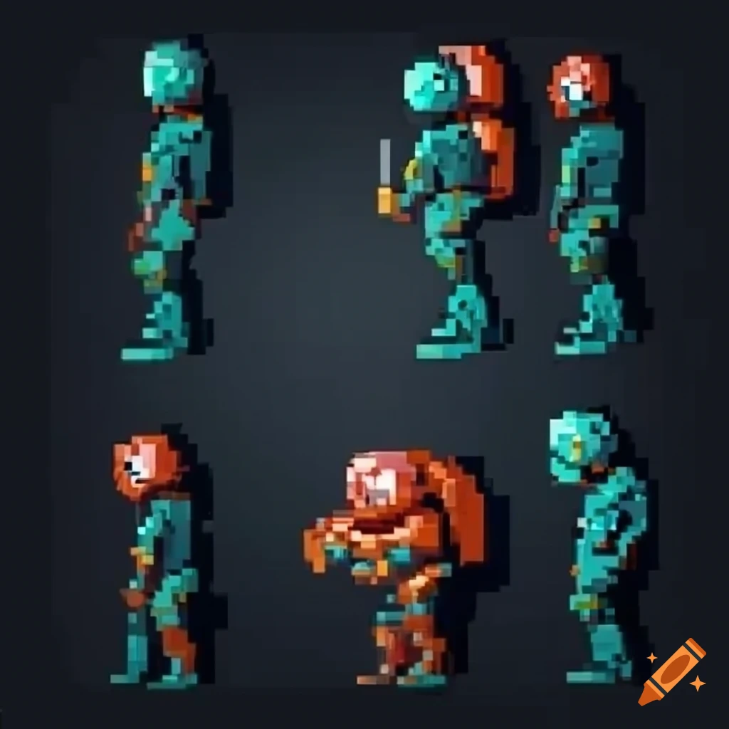 Sprite set of a helmet-less cosmonaut in various poses