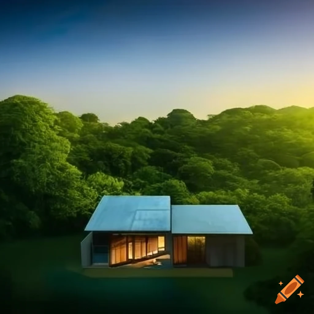 Eco-friendly tech house in a green landscape