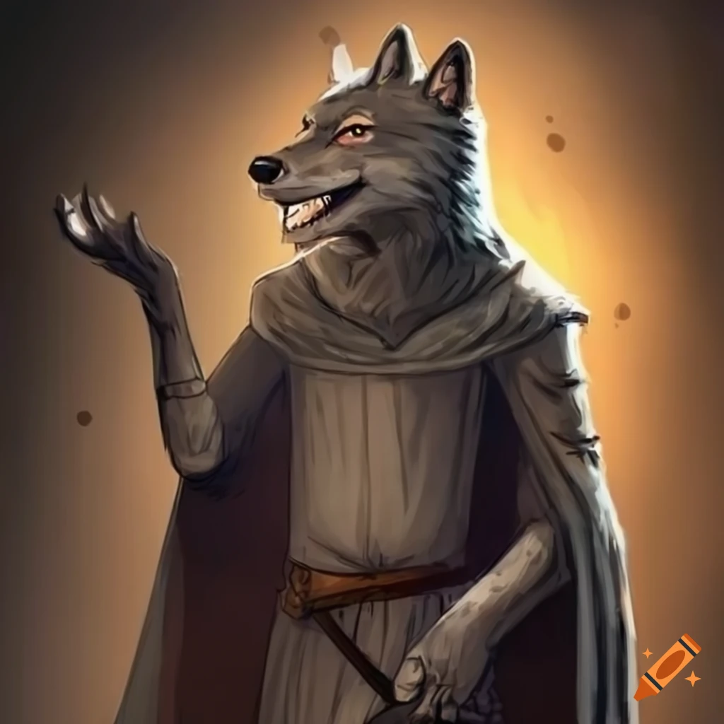 Grey wolf character with mischievous smile on Craiyon