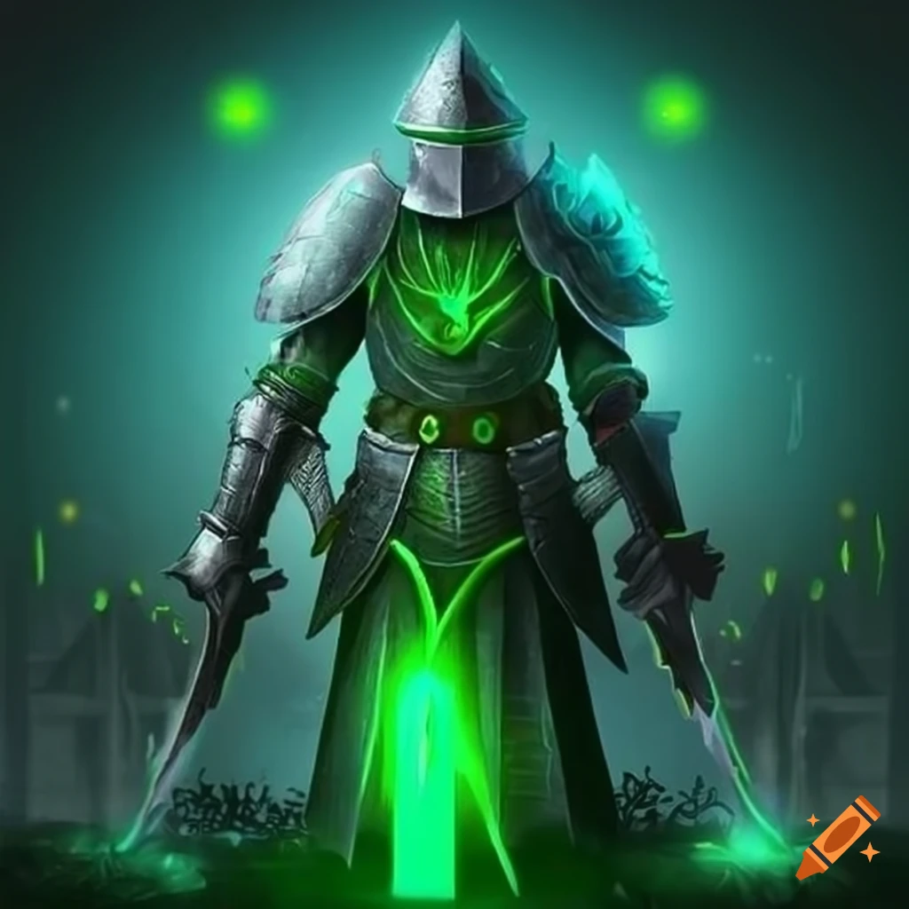 Knight with glowing magical runes on armor on Craiyon