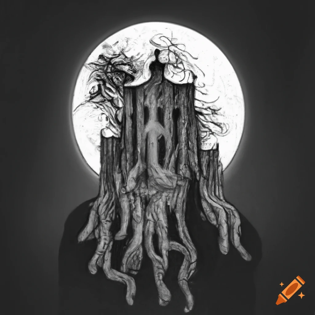 Creepy black and white drawing with hidden figures on Craiyon