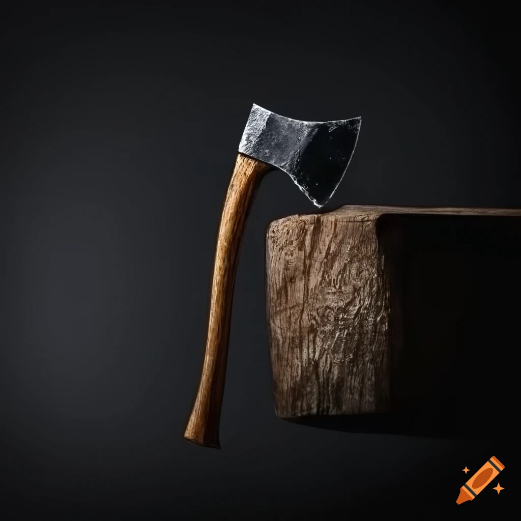 Black background with an axe and chopping block on Craiyon