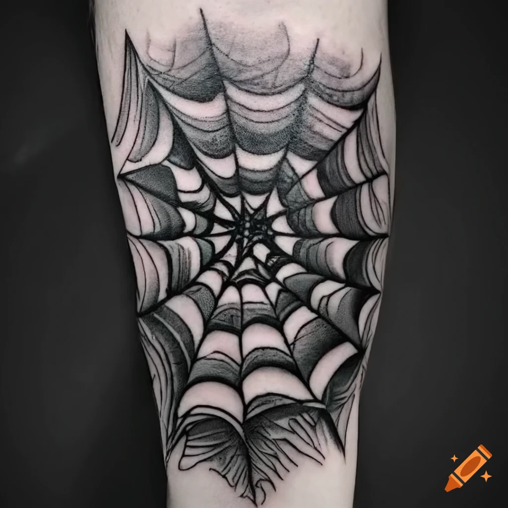 Grayscale spider web tattoo design