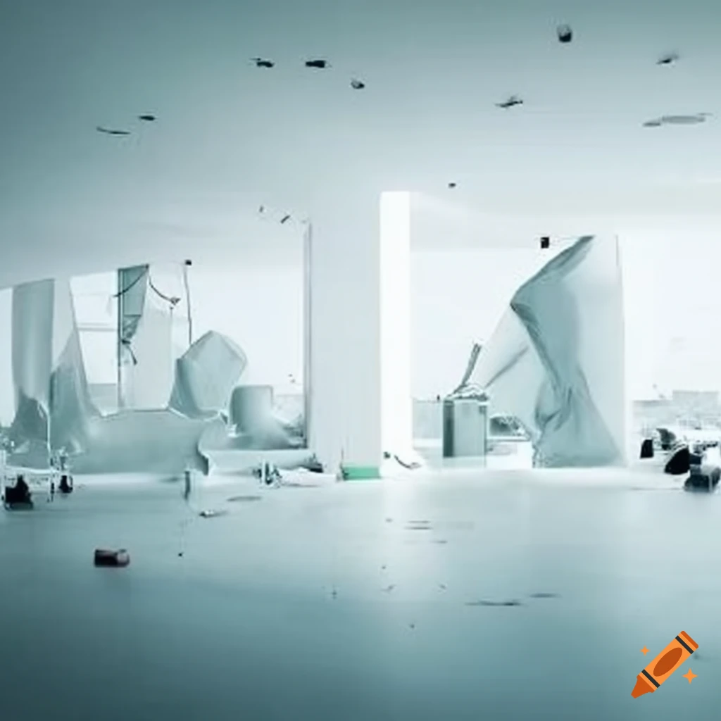 Décor of a clean white room with trash