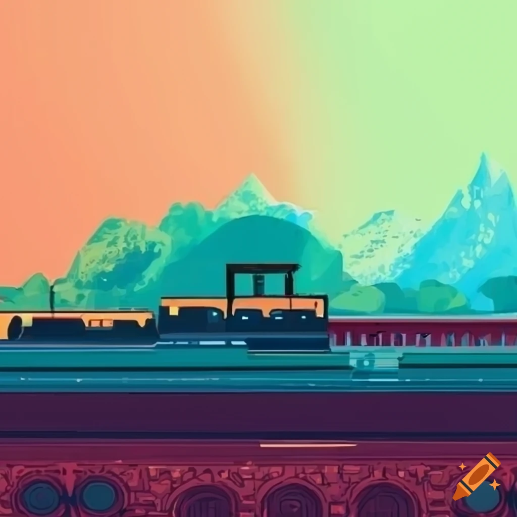 Colorful illustrations of trains