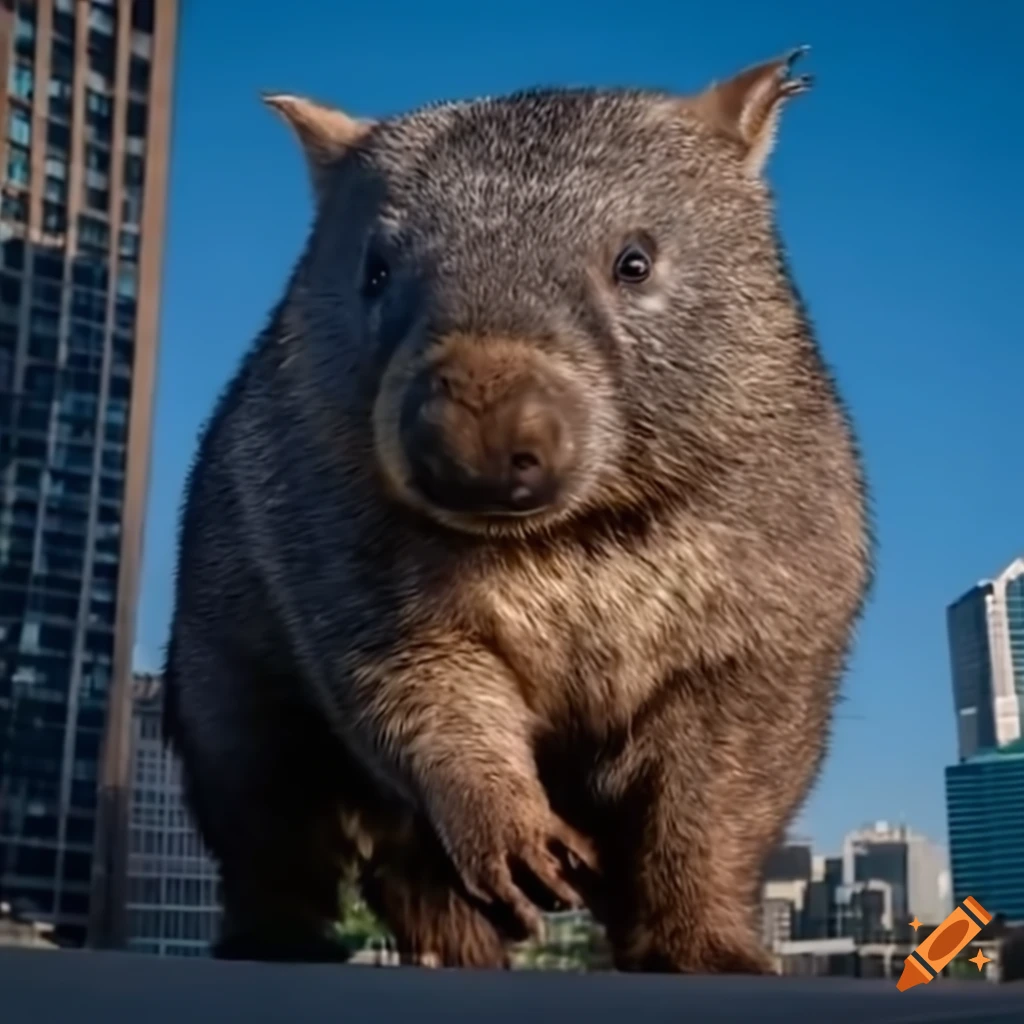 Giant wombat walking through a city skyline on Craiyon