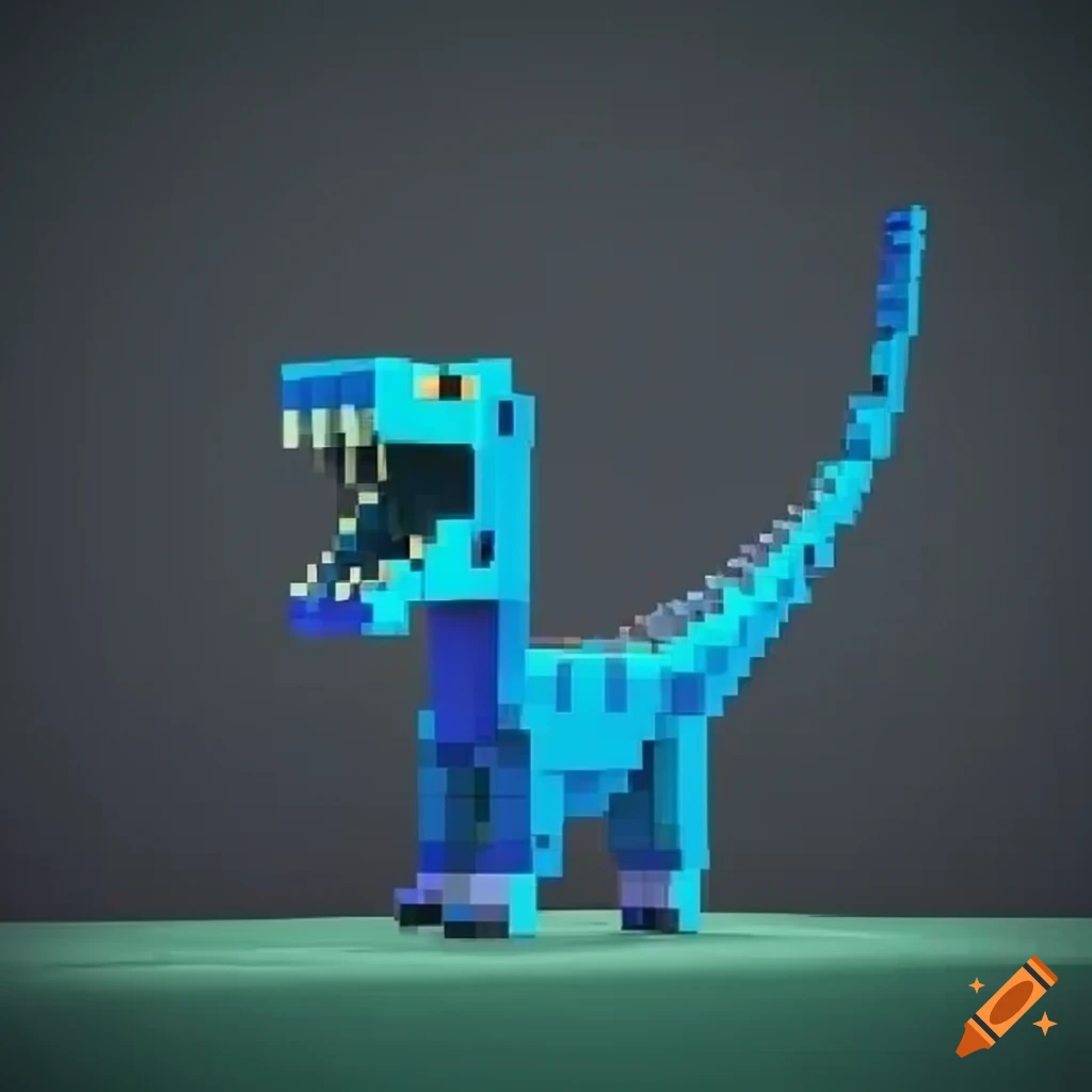 Blue roaring dinosaur voxel art on Craiyon