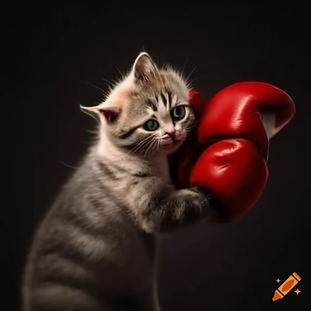 Kitten boxing against a dog on Craiyon