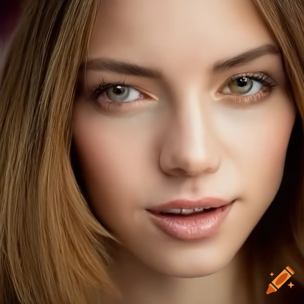 Portrait of a beautiful young woman with light eyes on Craiyon