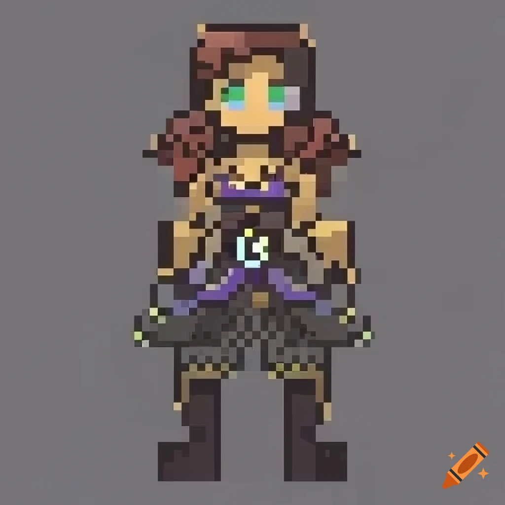 Pixel art sprite of a female hero for a video game on Craiyon