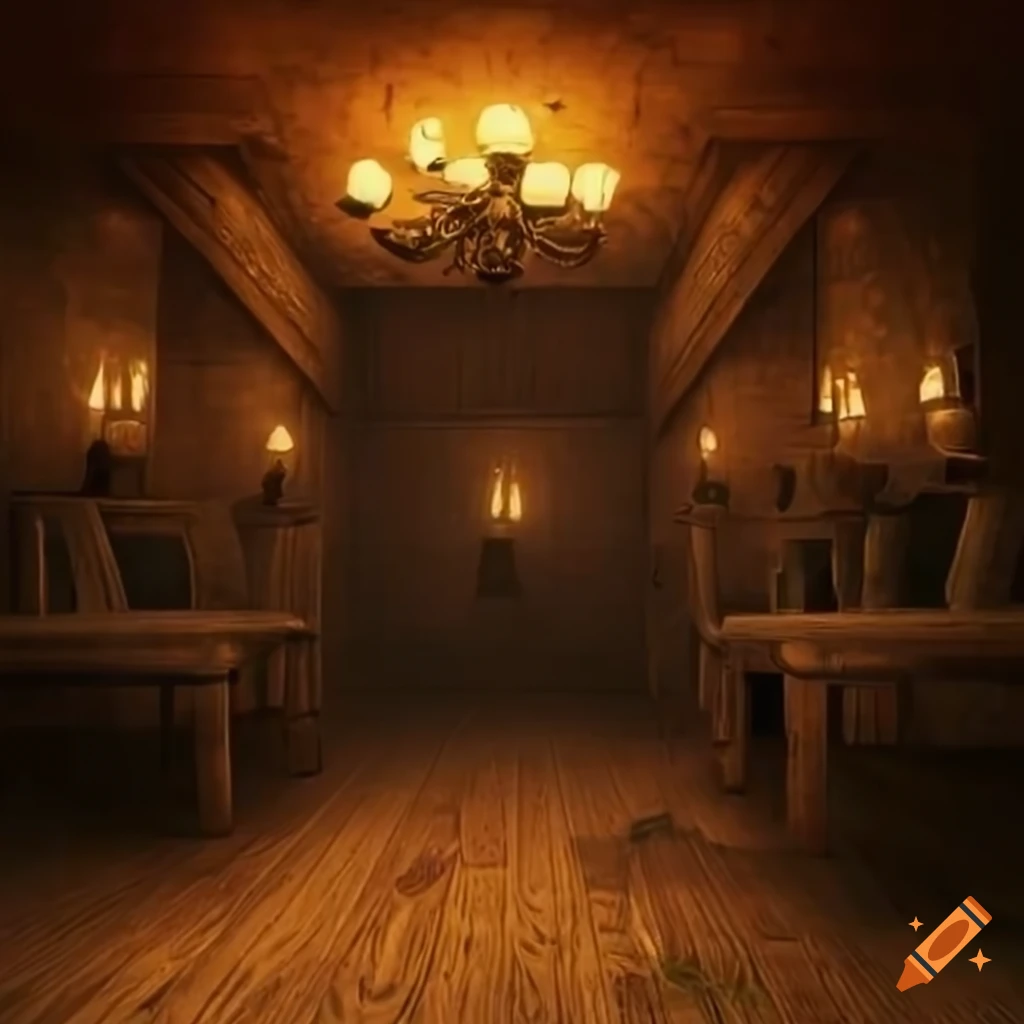 Empty common room of a medieval inn on Craiyon