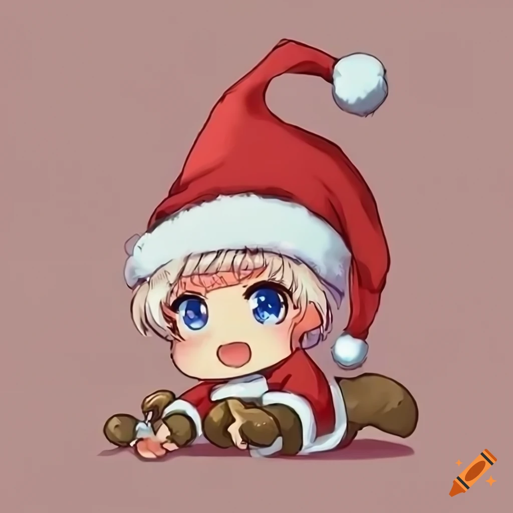 Cute anime chibi of santa claus
