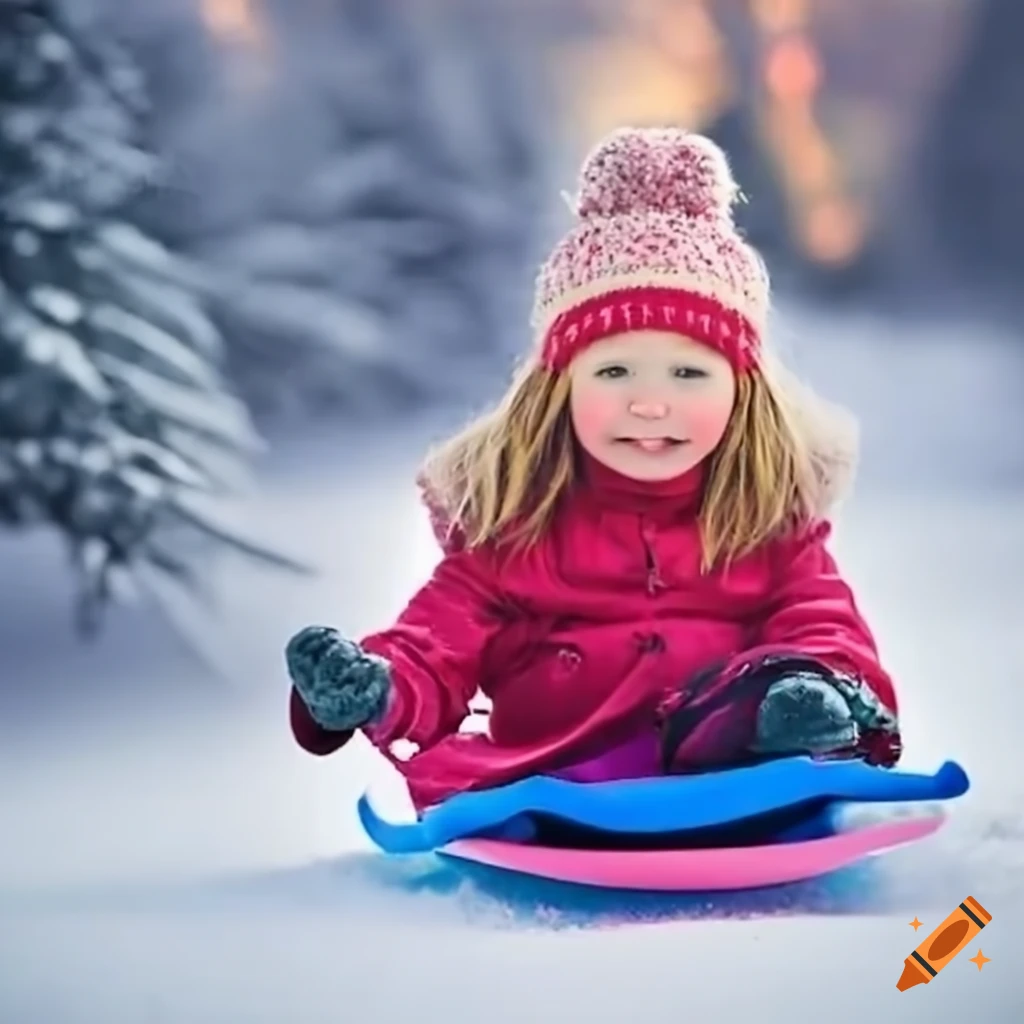 Children sledding in the snow on Craiyon