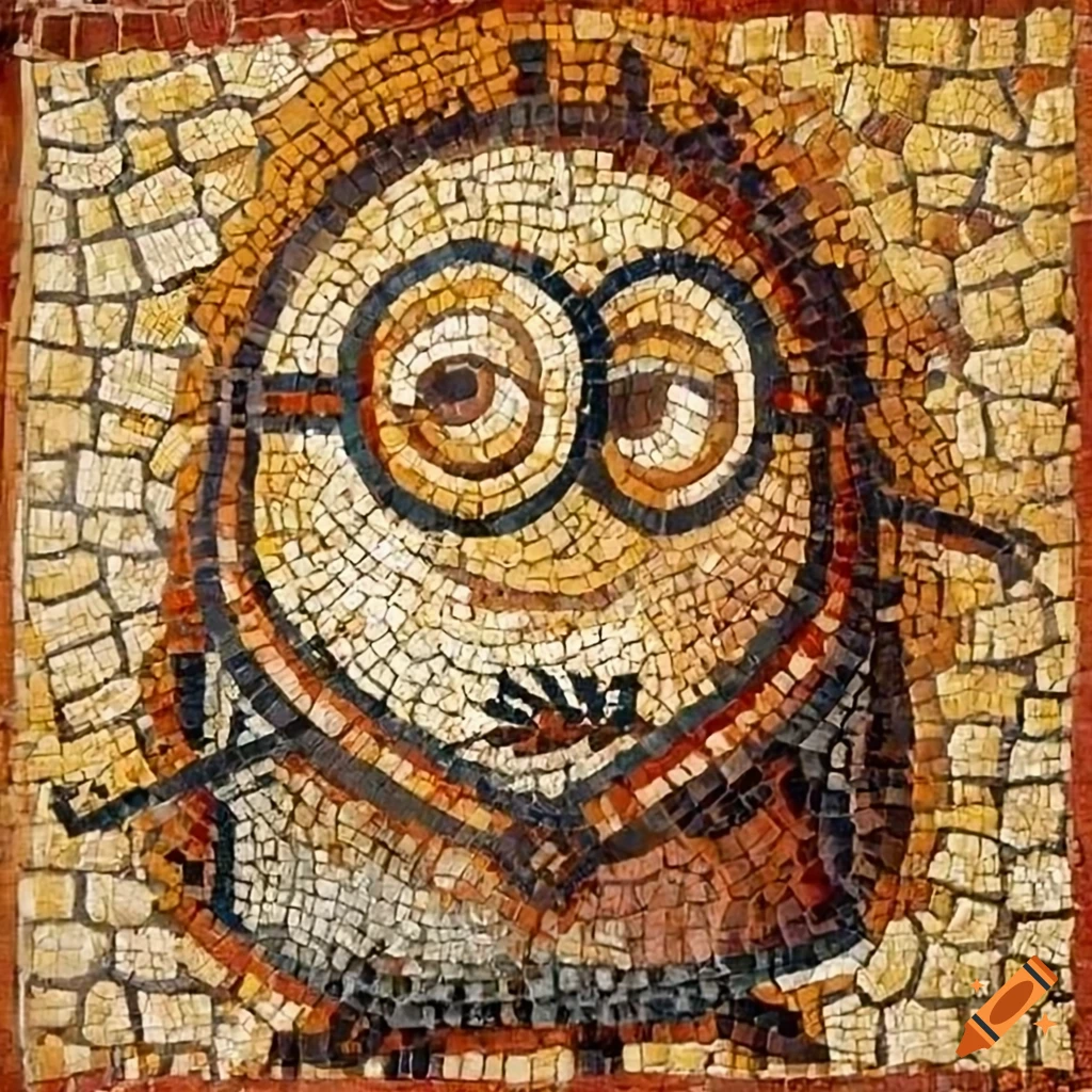 Ancient roman mosaic of a minion on Craiyon