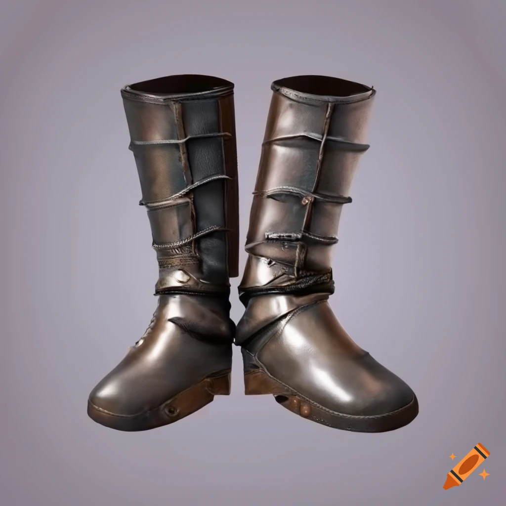 Front view of medieval iron boots on Craiyon