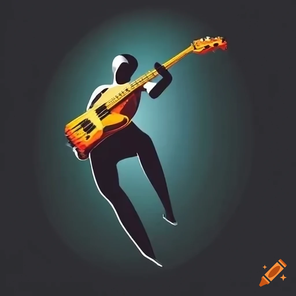 Icon of a bass guitarist jumping during a performance on Craiyon
