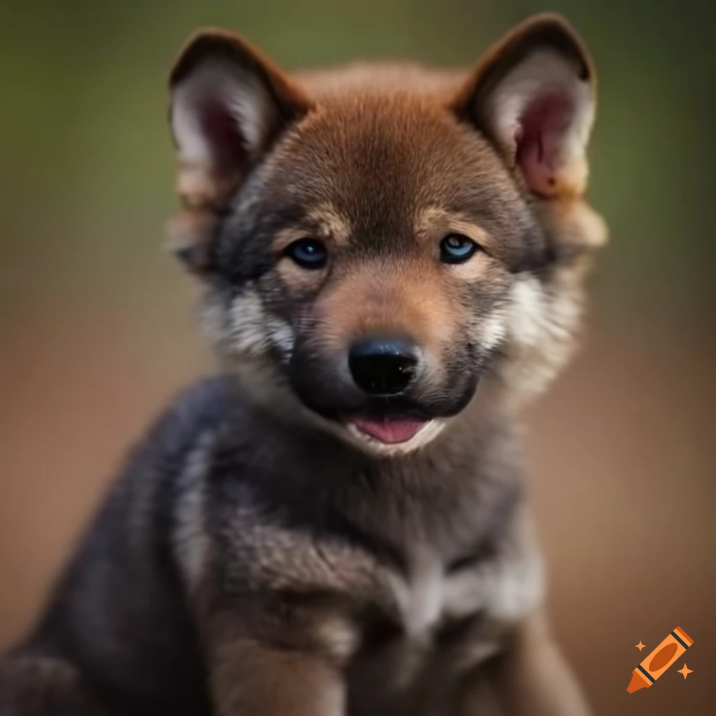 Cute dark brown wolf puppy